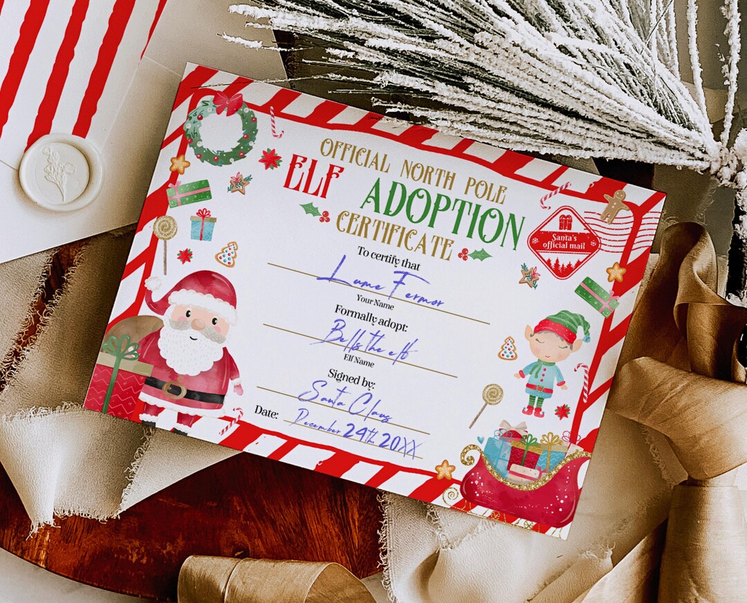 Editable Elf Adoption Certificate Adopt an Elf Letter Christmas Elf ...