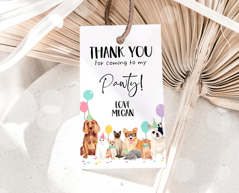 Editable Dog and Cat Birthday Party Thank You Favor Tags - Etsy