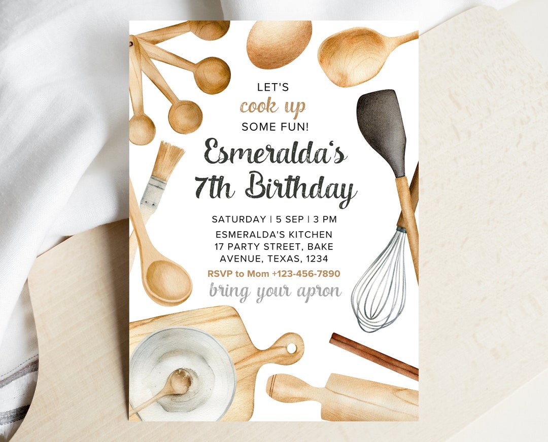 Editable Cooking Party Birthday Invitation, Baking Cooking Party, Chef ...