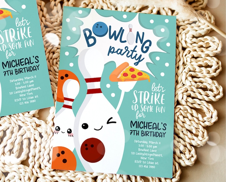Editable Bowling Birthday Invitation Boy Bowling and Pizza - Etsy