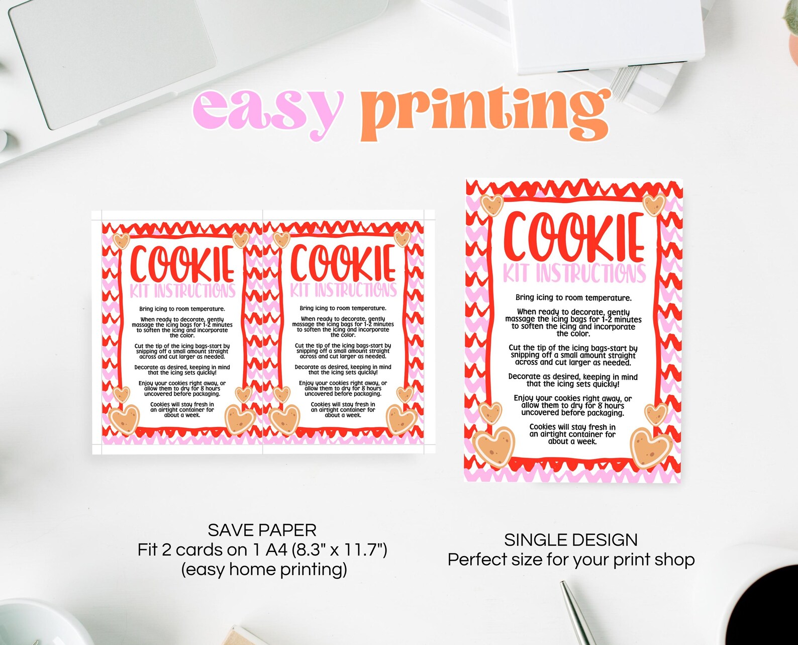 Editable Valentine Cookie Kit Instructions Card (printable, Instant ...