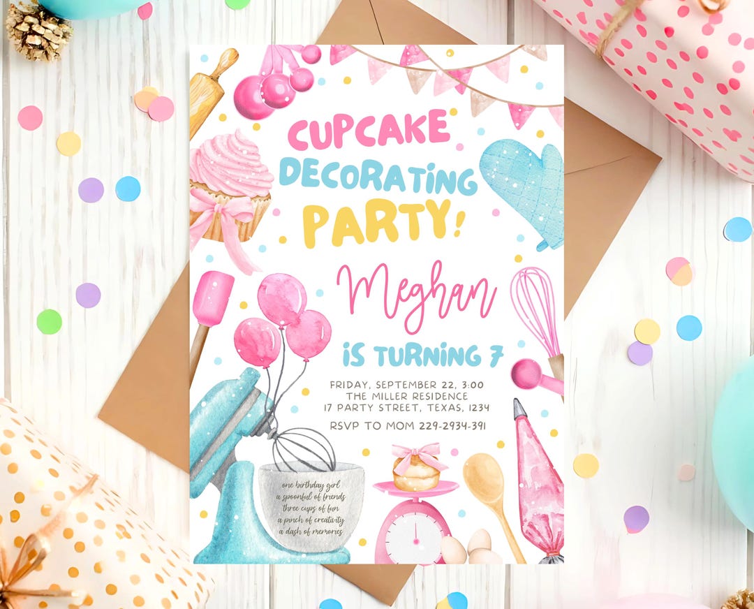 Editable Cupcake Decorating Birthday Invitation Kids Baking Party Chef ...