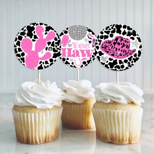 Editable Disco Cowgirl Birthday Cupcake Toppers, Pink Disco Cowgirl ...