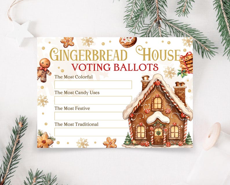 Gingerbread House Voting Contest Template, Red and Gold Christmas ...