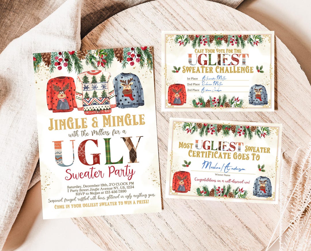 Editable Ugly Sweater Party Invitation Bundle, Christmas Ugly Sweater ...