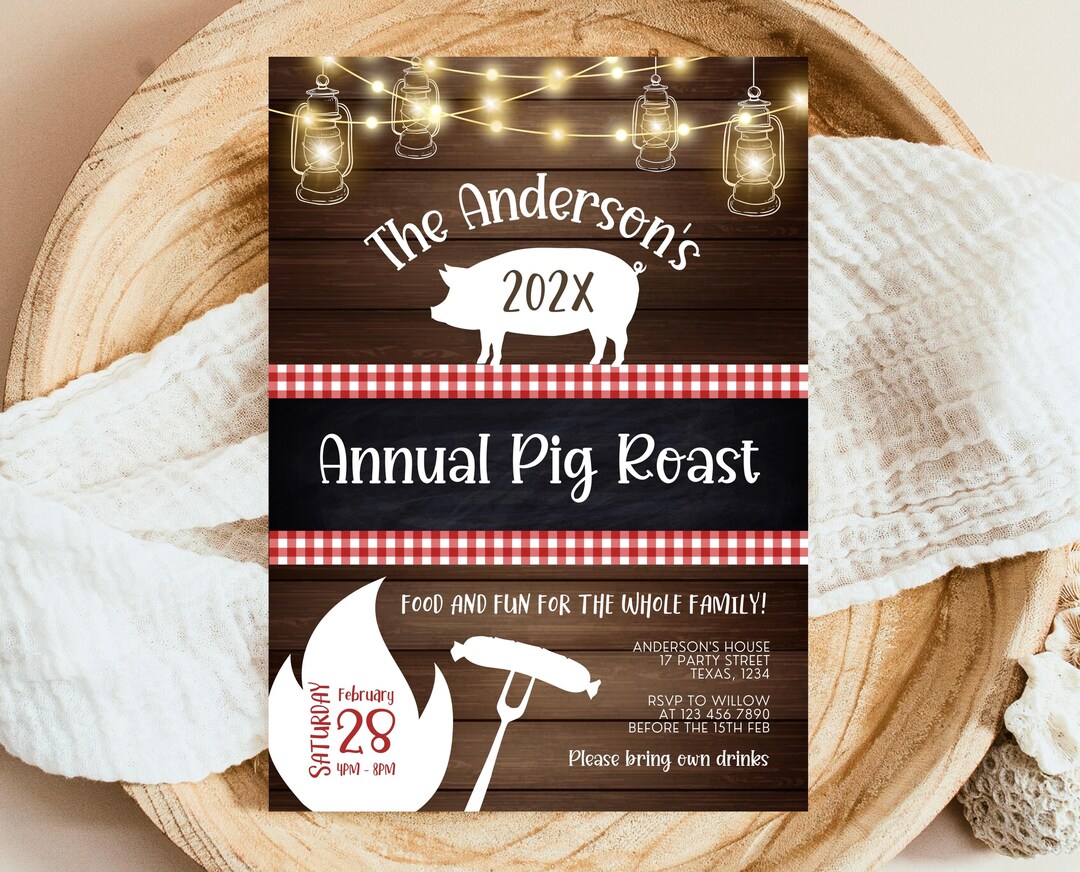 Editable Rustic Pig Roast Invitation, Pig Roast BBQ Party, Printable ...
