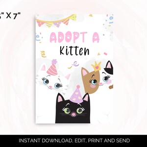Editable Adopt A Kitten Birthday Sign Cat Birthday Table - Etsy