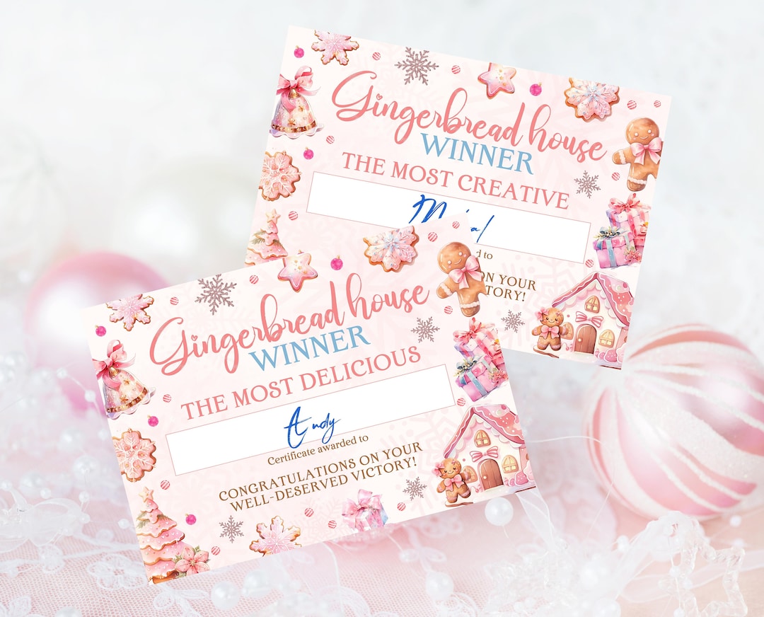 Editable Gingerbread House Award Certificate Template, Pink Christmas ...