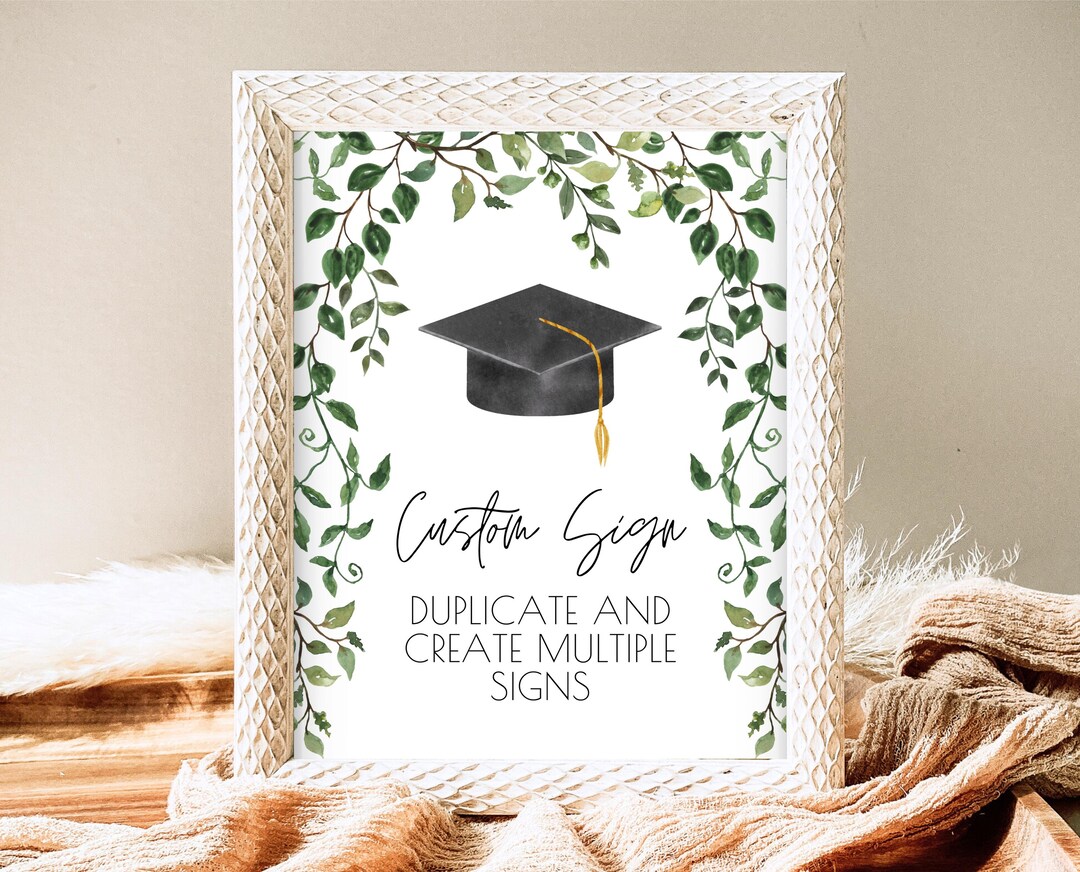 Editable Greenery Graduation Custom Sign, Leaves Graduation Party ...
