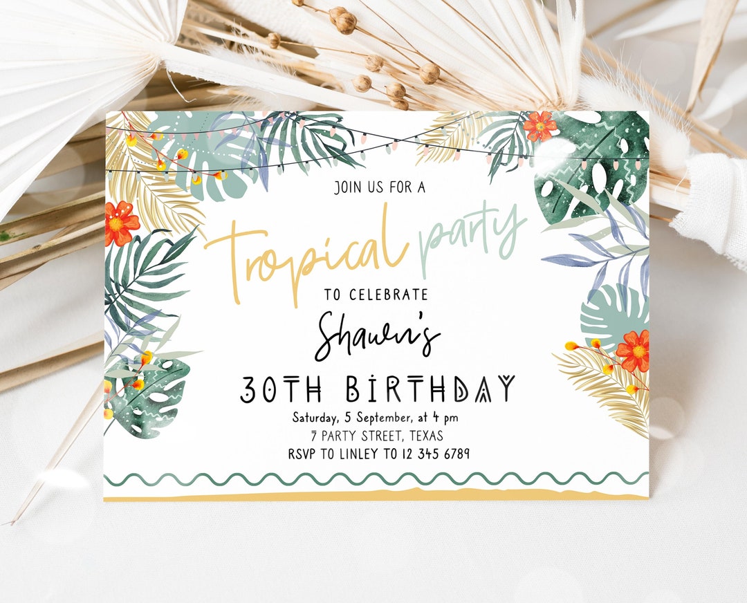 Editable Tropical Girl Birthday Invitation, Tropical Birthday Palm ...