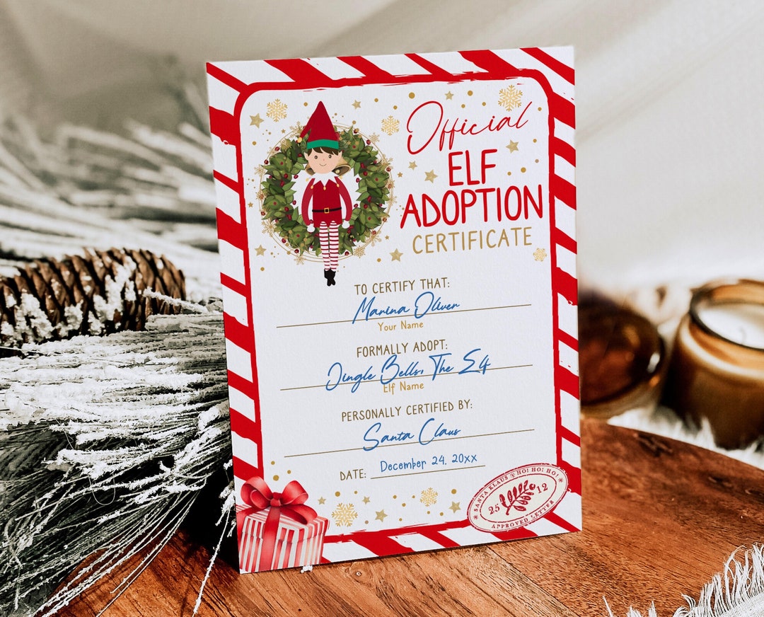 Editable Elf Adoption Certificate Template, Adopt an Elf Card, Elf ...