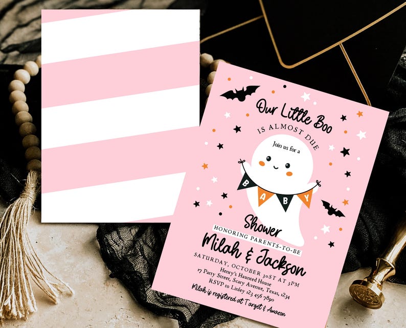 Editable Halloween Girl Baby Shower Invitation, A Little Boo is Almost ...