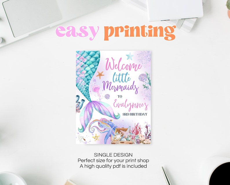 Editable Mermaid Welcome Sign Template, Mermaid Birthday Sign, Mermaid ...