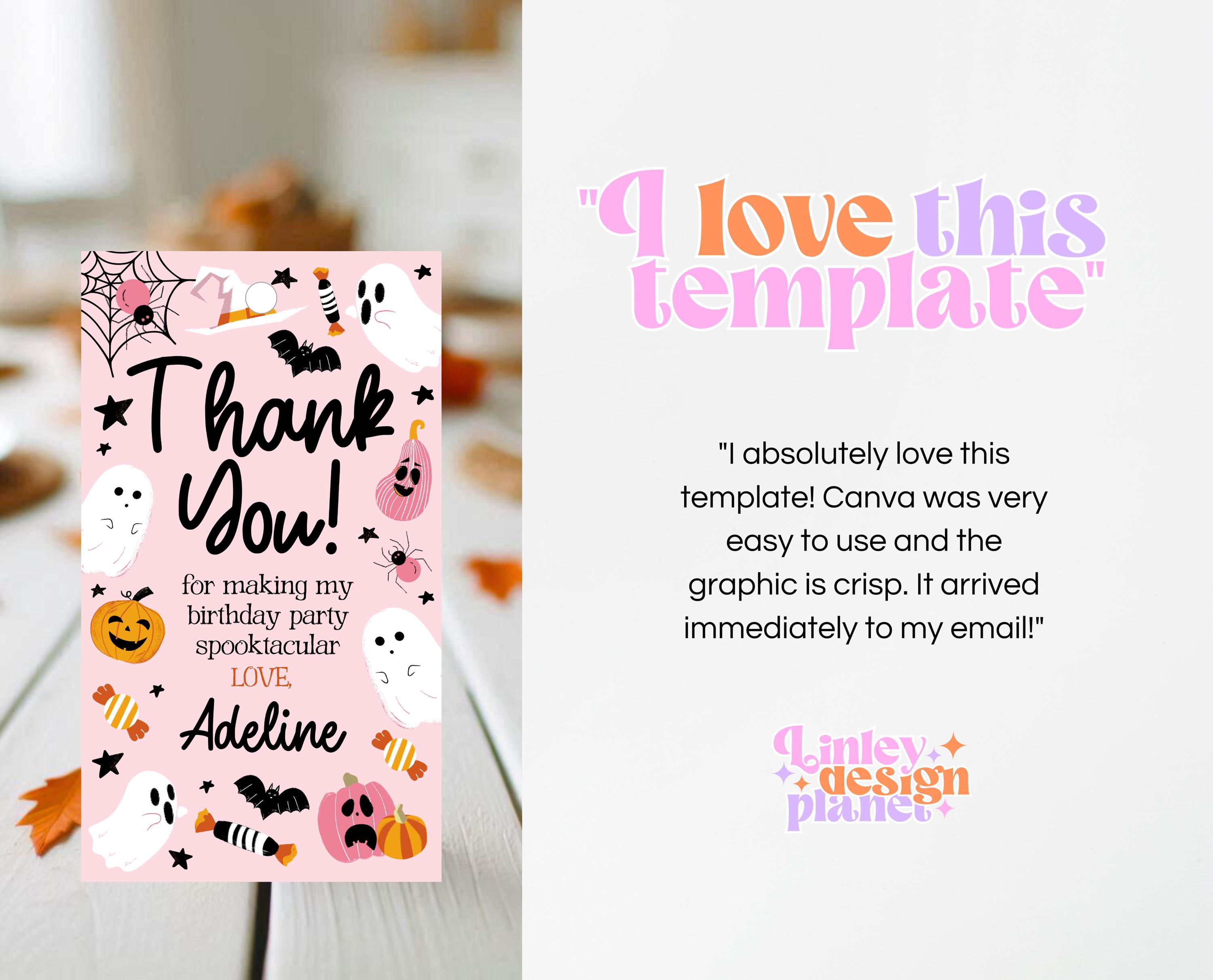 Editable Pink Halloween Favor Tag, Halloween Birthday Thank You Tag ...