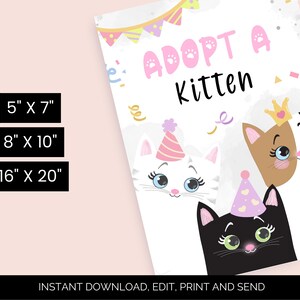 Editable Adopt A Kitten Birthday Sign Cat Birthday Table - Etsy