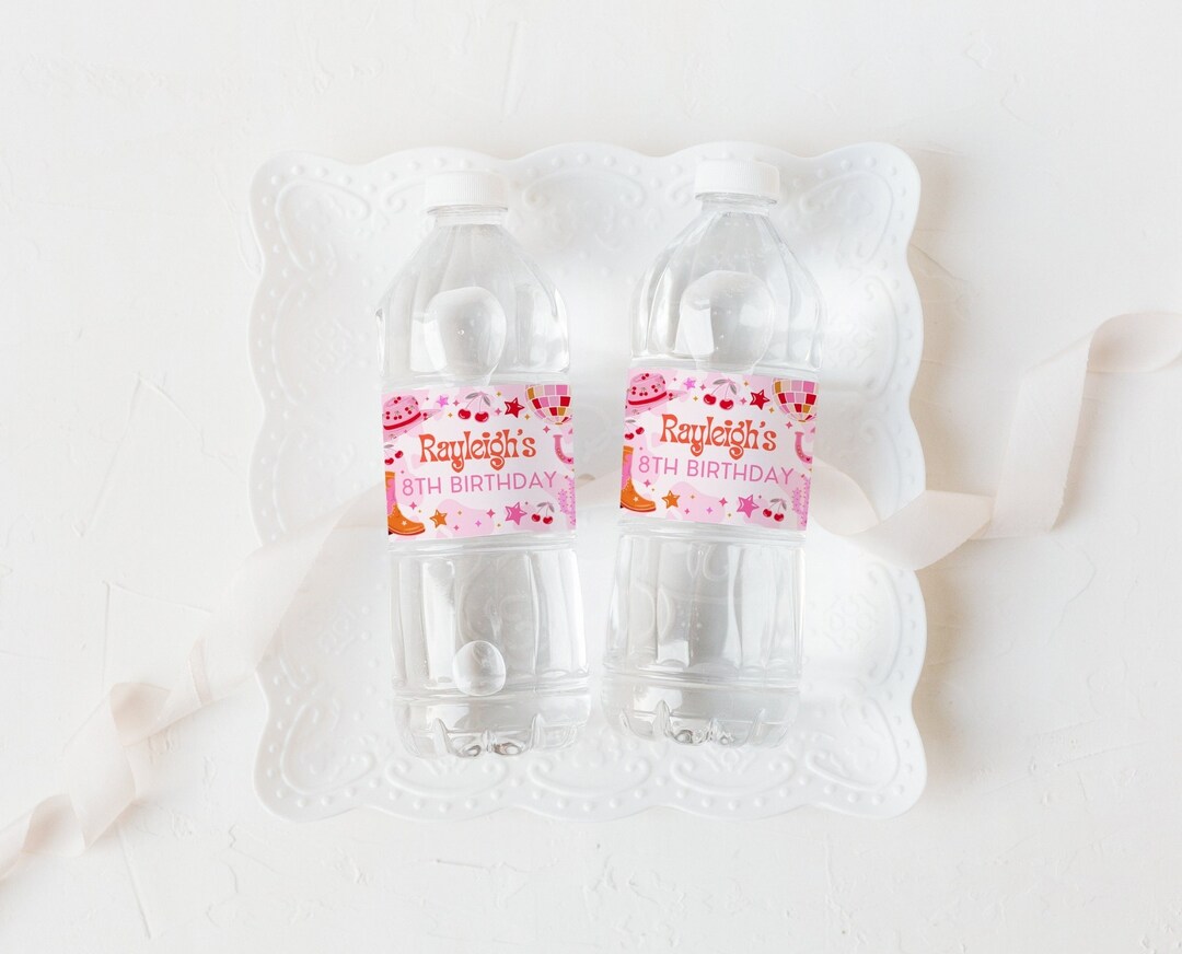 Editable Retro Cowgirl Birthday Water Bottle Label, Pink Disco Cowgirl ...