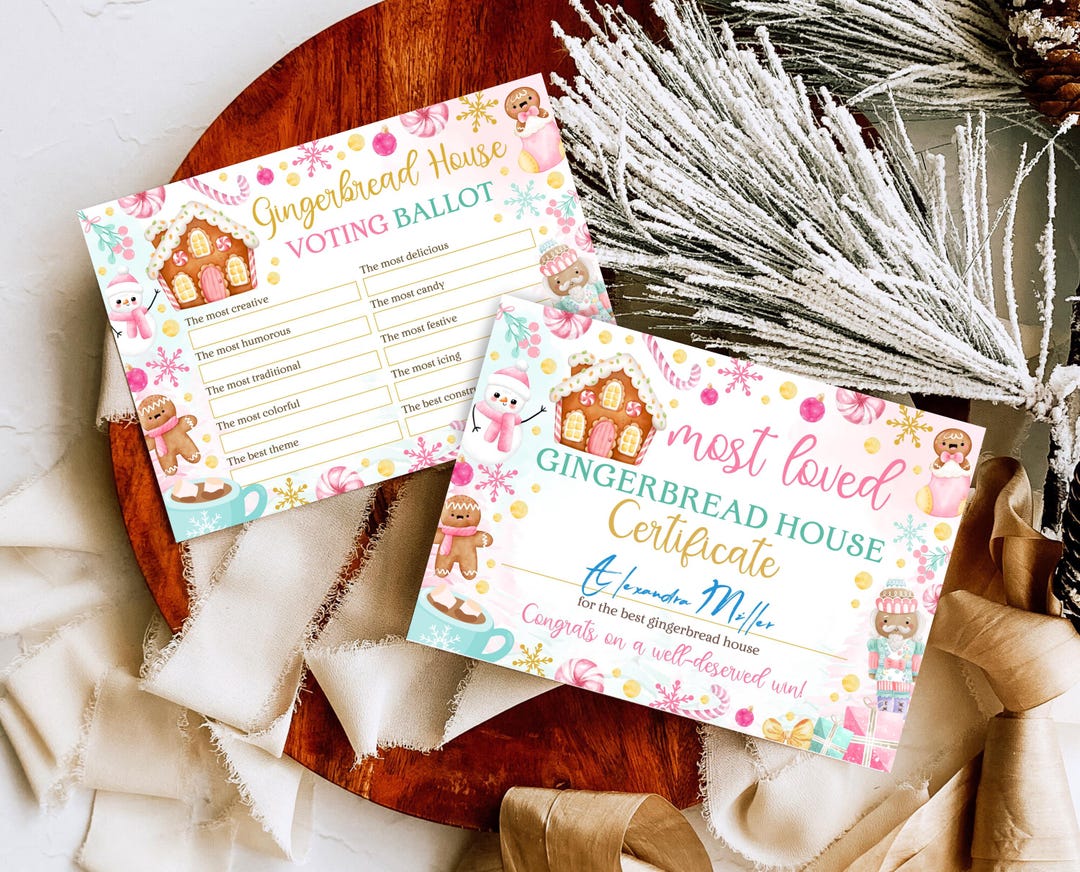 Editable Gingerbread House Voting Bundle, Pink Christmas Gingerbread ...