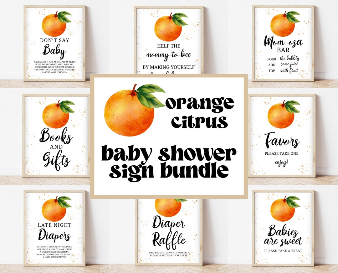 Editable Little Cutie Citrus Baby Shower Sign Bundle, Orange Baby ...