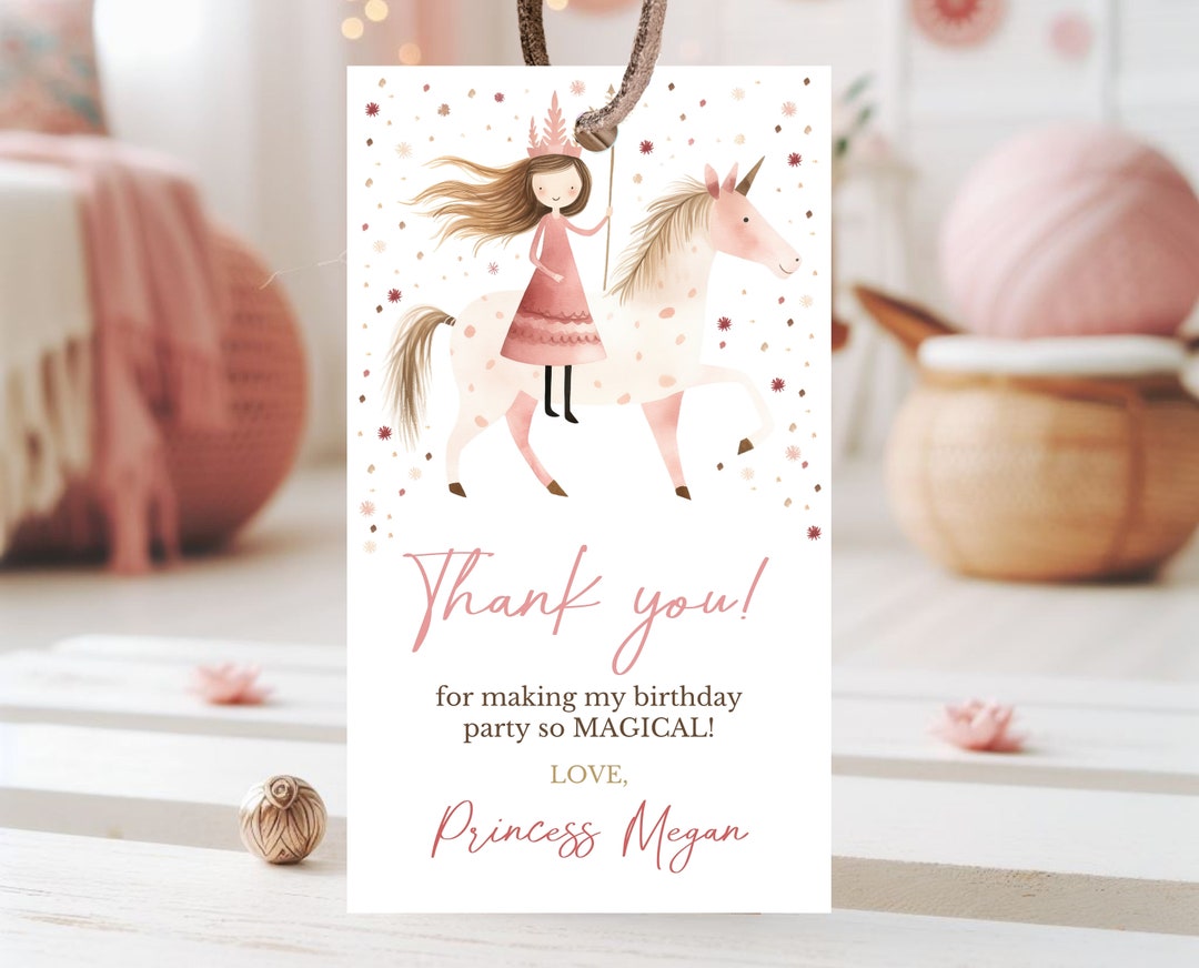 Editable Boho Princess Unicorn Birthday Favor Tag, Minimalist Girl ...