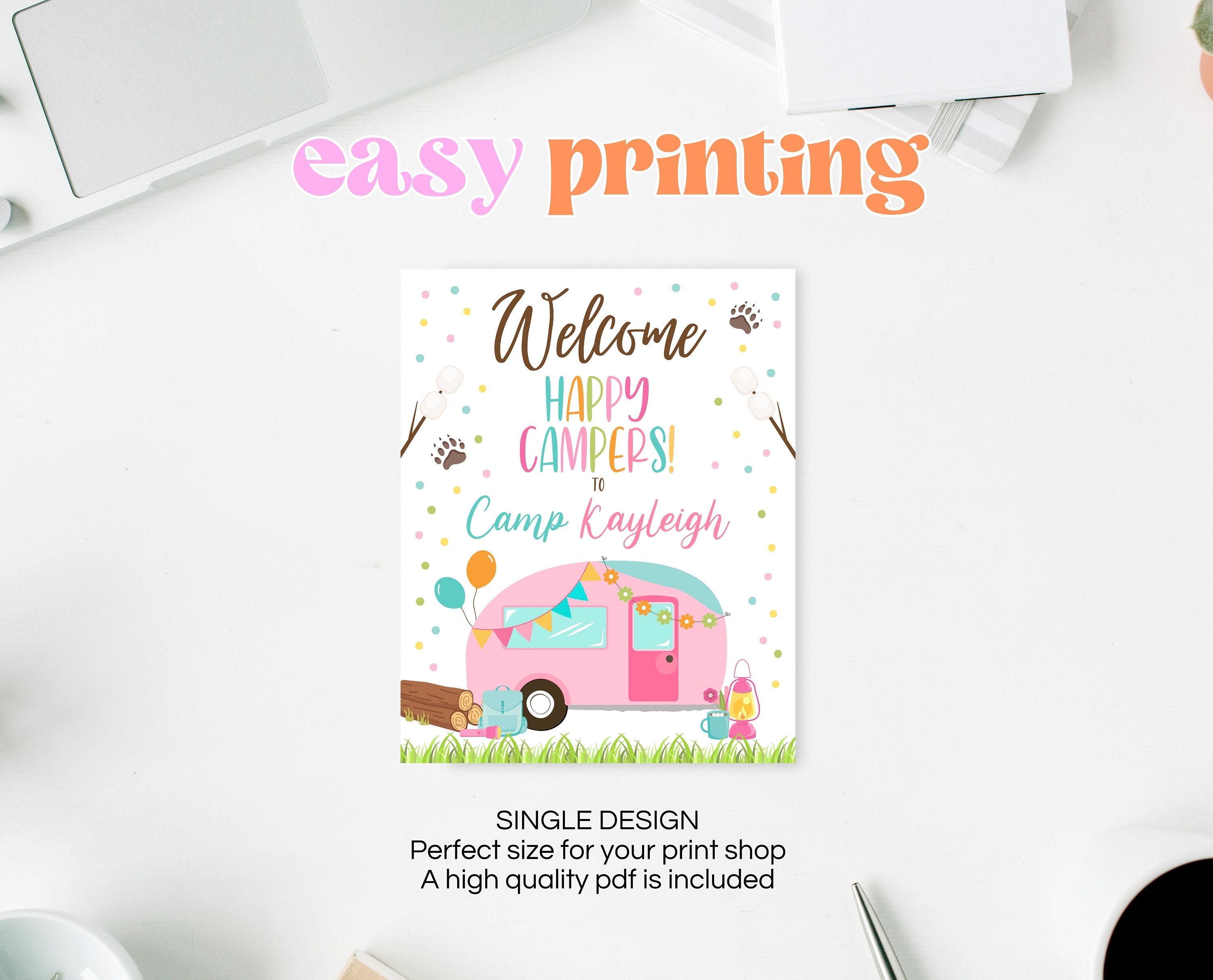 Editable Camping Birthday Welcome Sign, Camping Party Welcome Poster ...