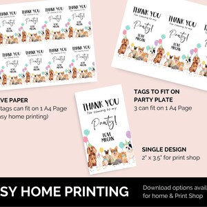 Editable Dog and Cat Birthday Party Thank You Favor Tags, Puppies ...