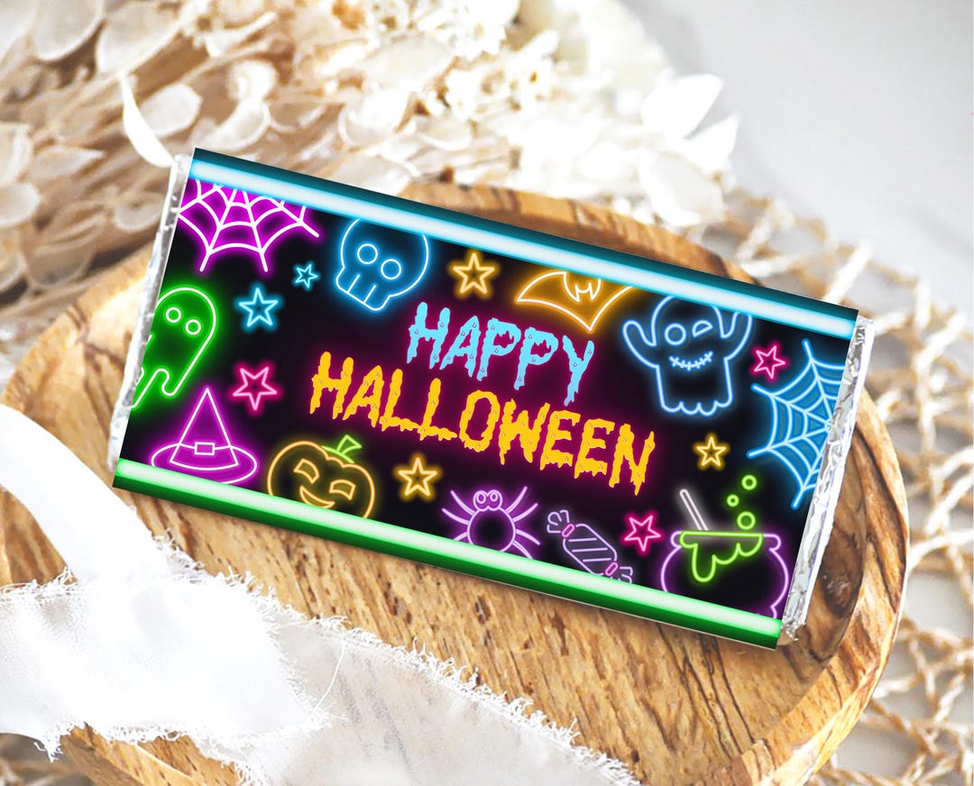 Editable Neon Halloween Candy Bar Wrapper, Halloween Chocolate Wrapper ...