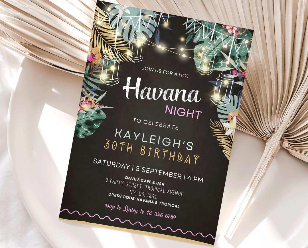 Editable Havana Birthday Invitation Tropical Party Adult Birthday Man ...