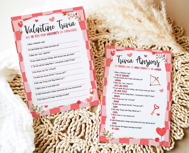 Valentines Day Trivia Game Valentines Party Game Printable Etsy