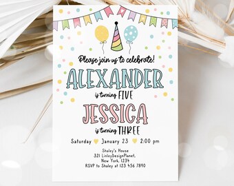Instant Download Joint Birthday Party Invitation Brother and Sister ...