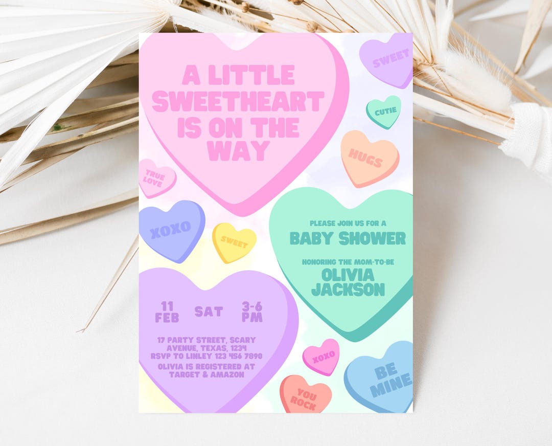 Editable Sweetheart Candy Baby Shower Invitation, Hearts Candy Theme ...
