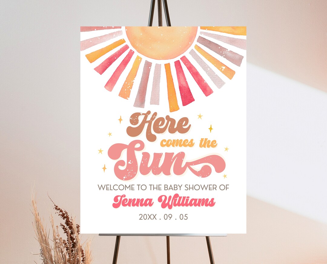 Editable Sunshine Baby Shower Welcome Sign, Here Comes the Sun Baby ...