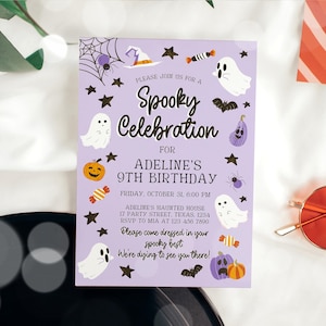 Editable Purple Halloween Birthday Invitation Halloween - Etsy