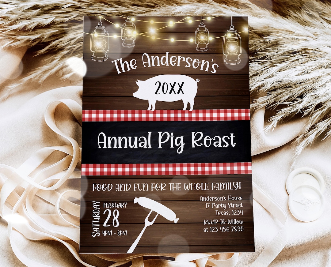 Editable Rustic Pig Roast Invitation, Pig Roast BBQ Party, Printable ...