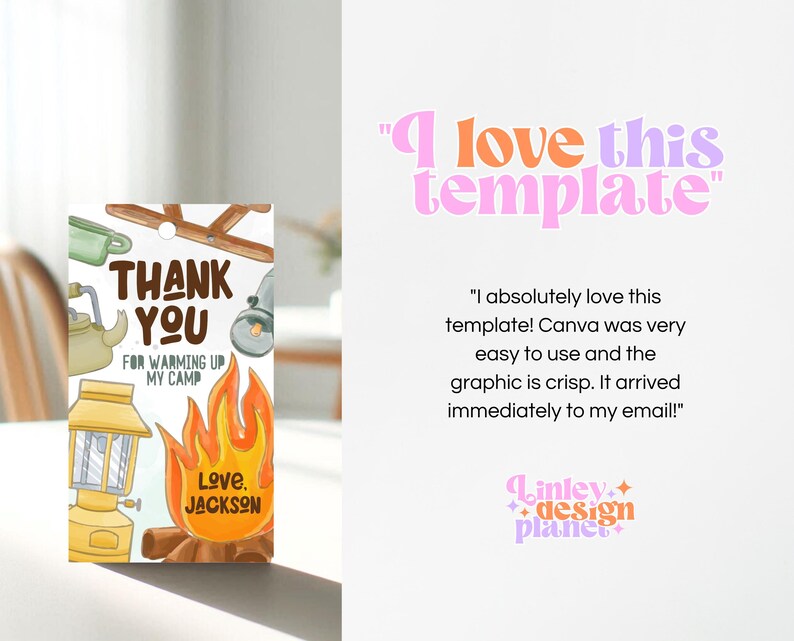Editable Camp Party Favor Tag, Camp Out Birthday Thank You Card ...