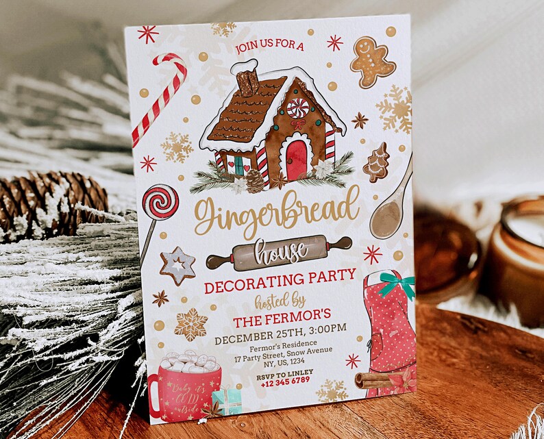 Editable Christmas Gingerbread House Decorating Party - Etsy