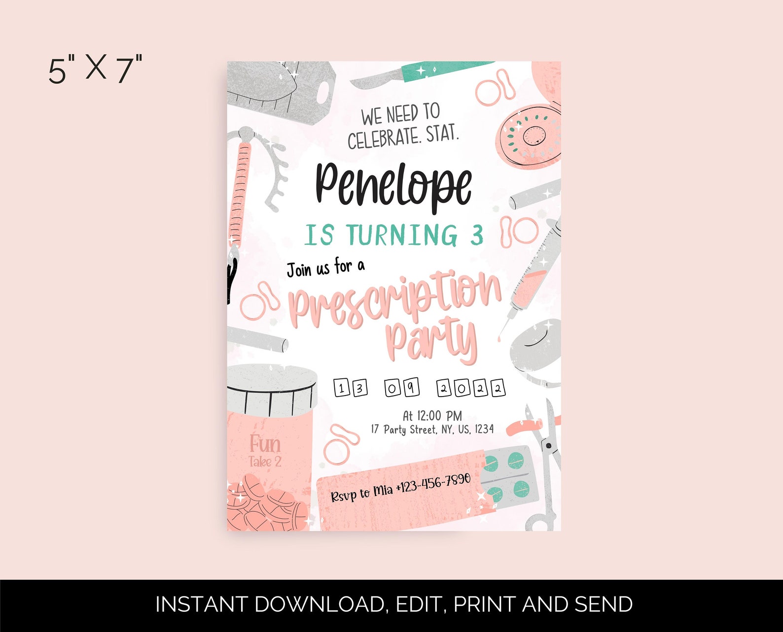 Editable Doctor Birthday Prescription Invitation Medical Nurse - Etsy