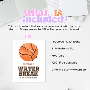 Editable Minimalist Basketball Sign Water Break Basketball Sign ...