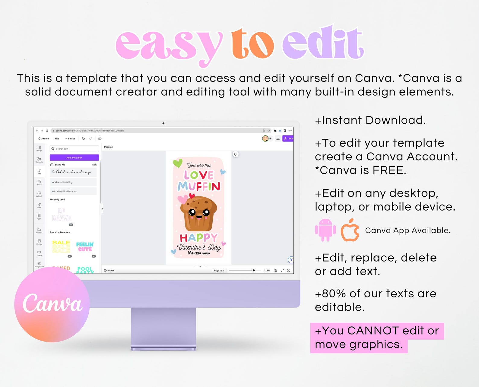 Editable Muffin Valentines Gift Tag, Valentine You Are My Love Muffin ...