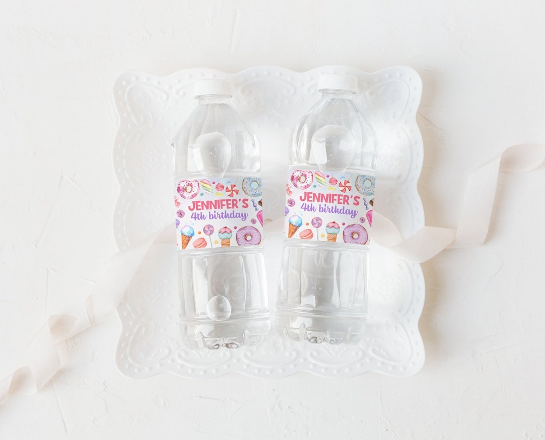 Editable Sweets Candy Water Bottle Label, Sweet Candy Birthday Decor ...
