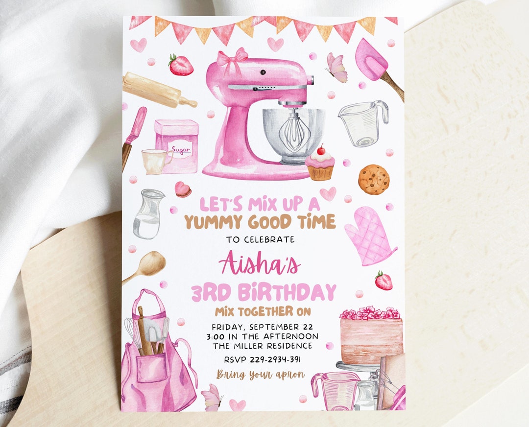 Editable Baking Birthday Party Invitation, Kids Cooking Birthday Girl ...