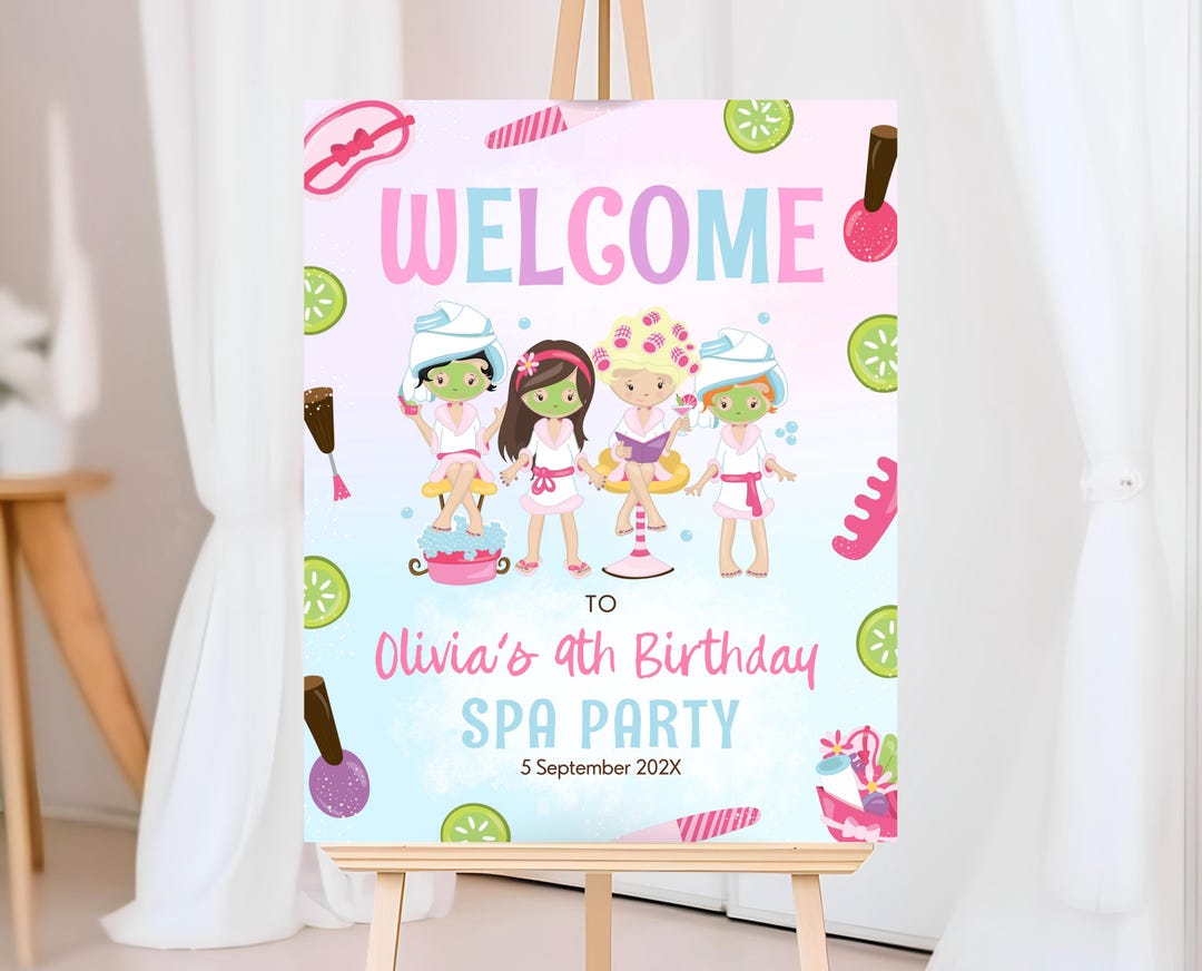 Editable Spa Party Birthday Welcome Sign, Glamour Party Poster, Spa ...