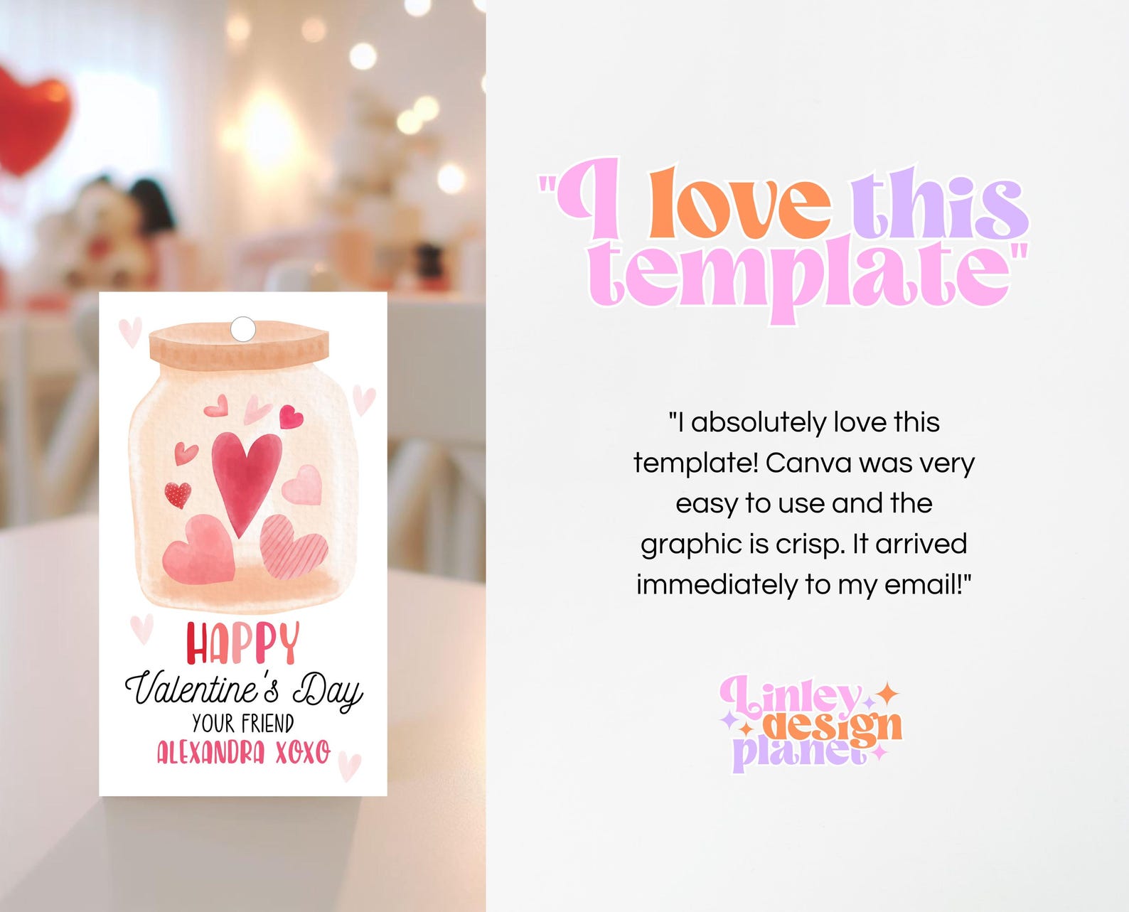 Editable Valentine's Day Gift Tag, Jar of Hearts Valentine's Gift Tag ...