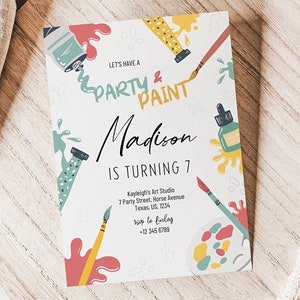 Editable Painting Party Invitation, Art Party Birthday Invite, Girl ...
