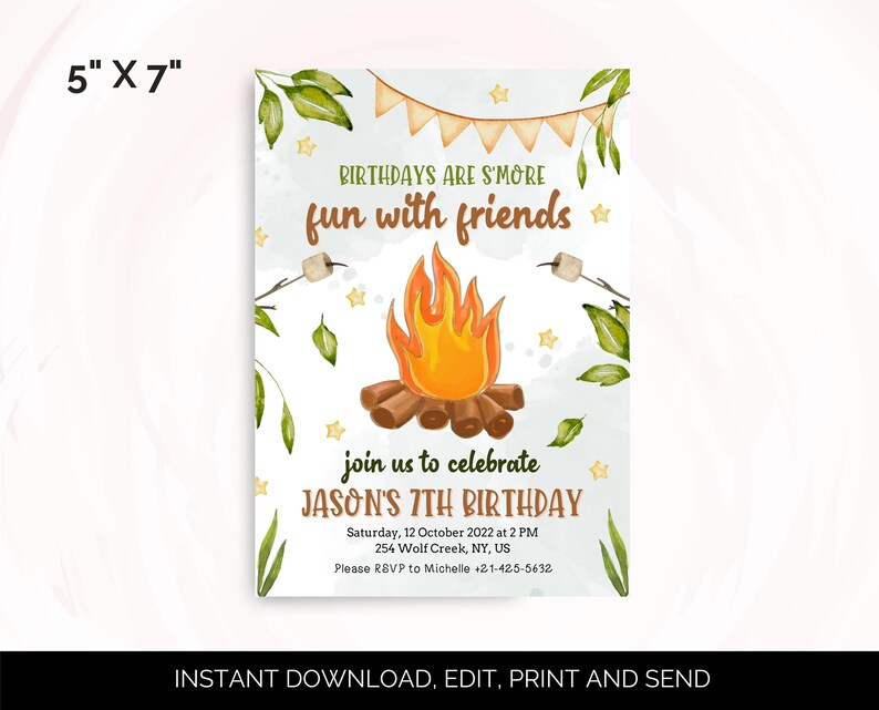 Editable Boy Camp Party Invitation Camp Out Birthday Invite | Etsy