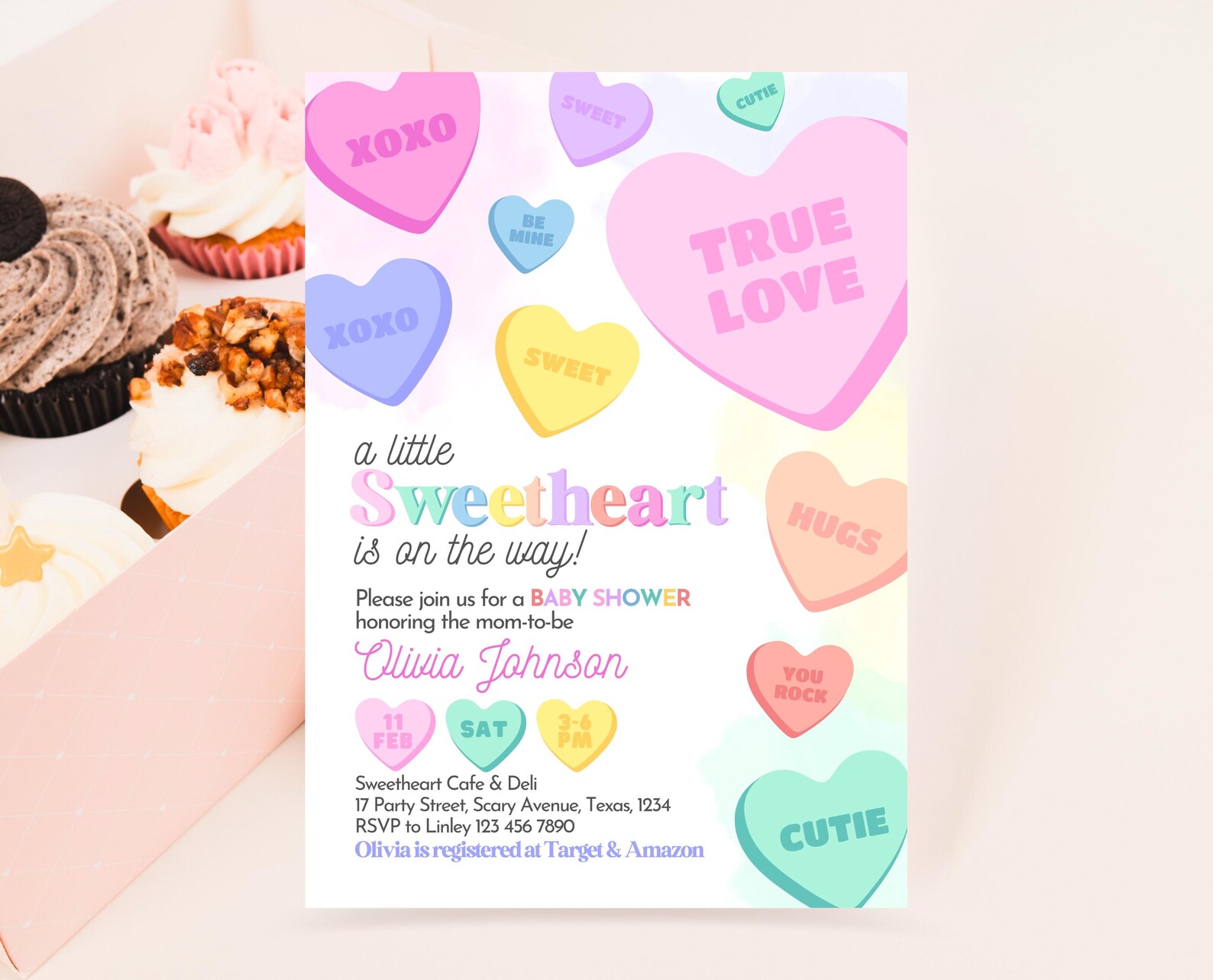 Editable Sweetheart Baby Shower Invitation, Conversation Hearts Theme ...