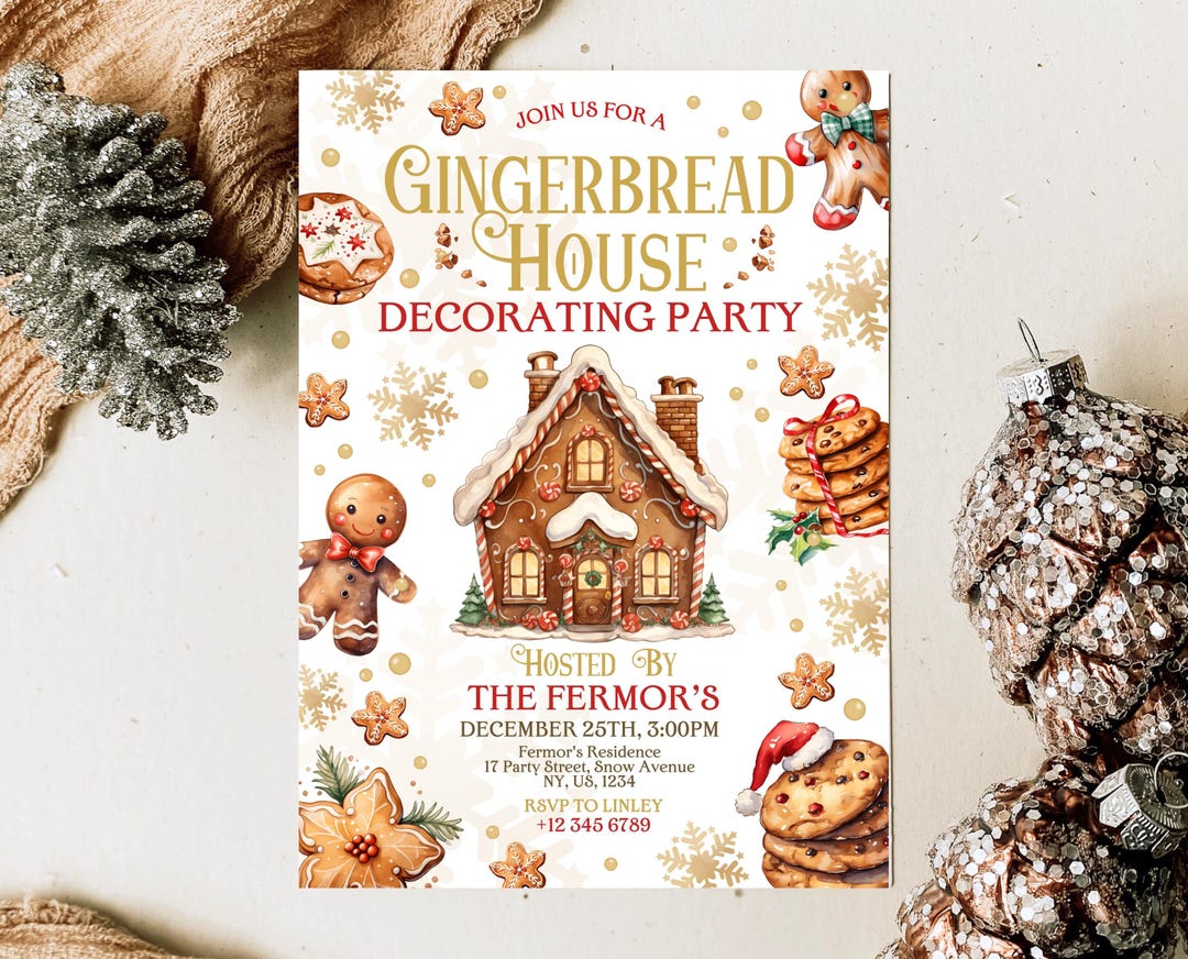Editable Gingerbread House Decorating Party Invitation, Christmas ...