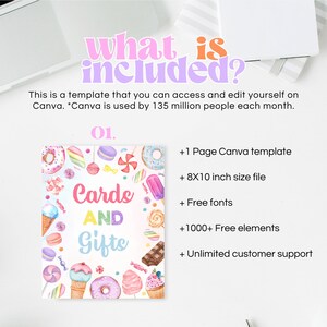 Cards and Gifts Sign Candy Land Birthday, Pink Sweet Candy Birthday ...