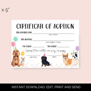 Editable Pet Adoption Certificate Puppy Birthday Adoption - Etsy