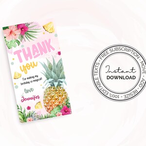 Editable Hawaiian Luau Birthday Favor Tag, Tropical Hawaiian Pool Party ...