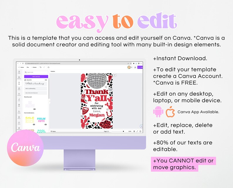 Editable Red Disco Cowgirl Birthday Favor Tag (digital) - Etsy